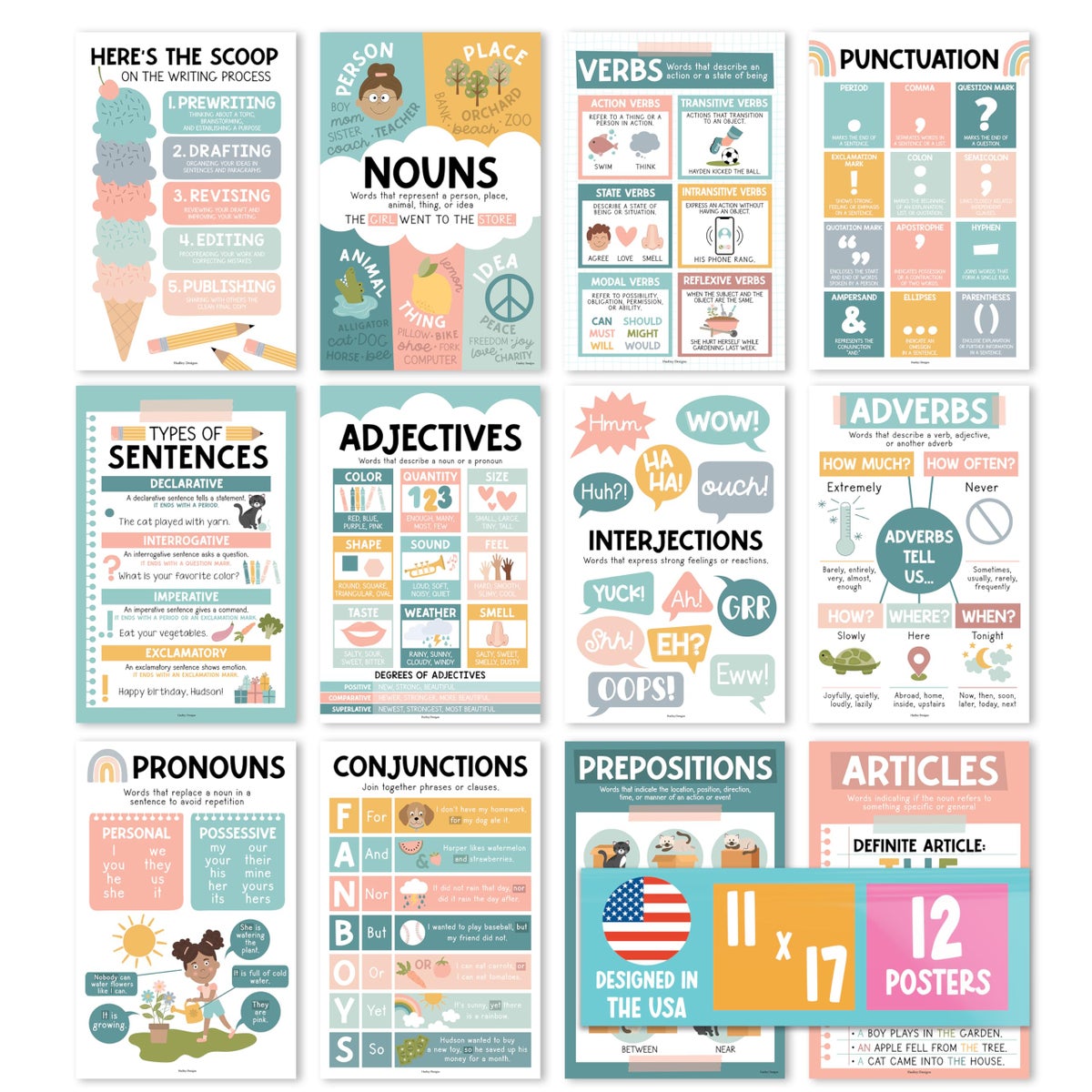 Hadley Designs Hadley Designs Parts Of Speech Posters For Classroom 12 ...