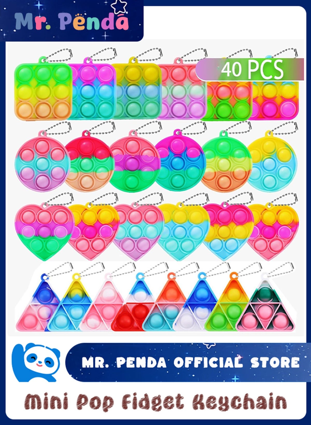 Mr. Penda 40 Pack Mini Pop Fidget Keychain, Kids Party Favors Fidget ...