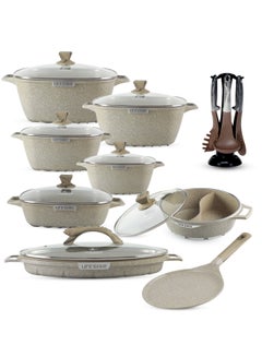 Life Smile Cookware Set Square -22 pieces Pots and Pans Set - Granite ...