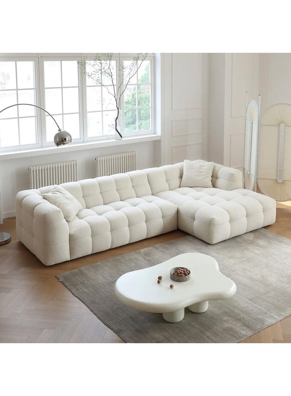 Homzmart Swedish wood and bucklet L-Shape Sofa - White | Best Price KSA ...