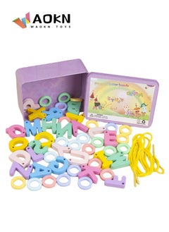 WAOKN Wooden Kids Number And Letter Beaded Toys Set 51 Piece With ...