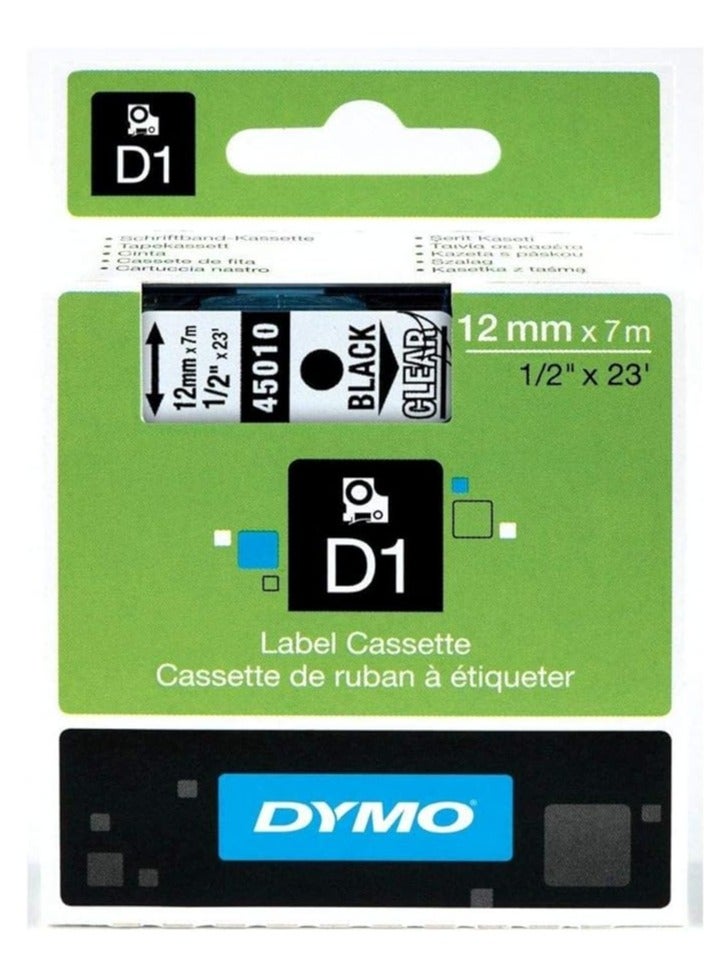 Dymo Dymo D1 Black on Clear Labeling Tape Catridge 12mm x 7m - Black ...