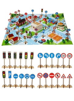 Generic 55 Pcs Wood Traffic Road Signs Playset Street Signs Include 24 ...