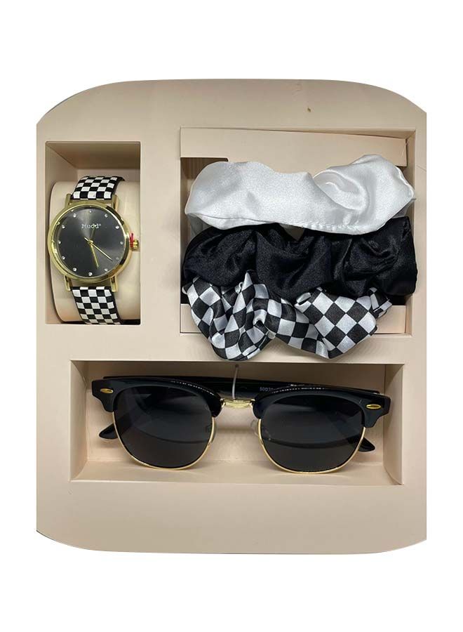 Mudd Ladies Analog Checkered Watch with Matching Sunglasses and Hair ...