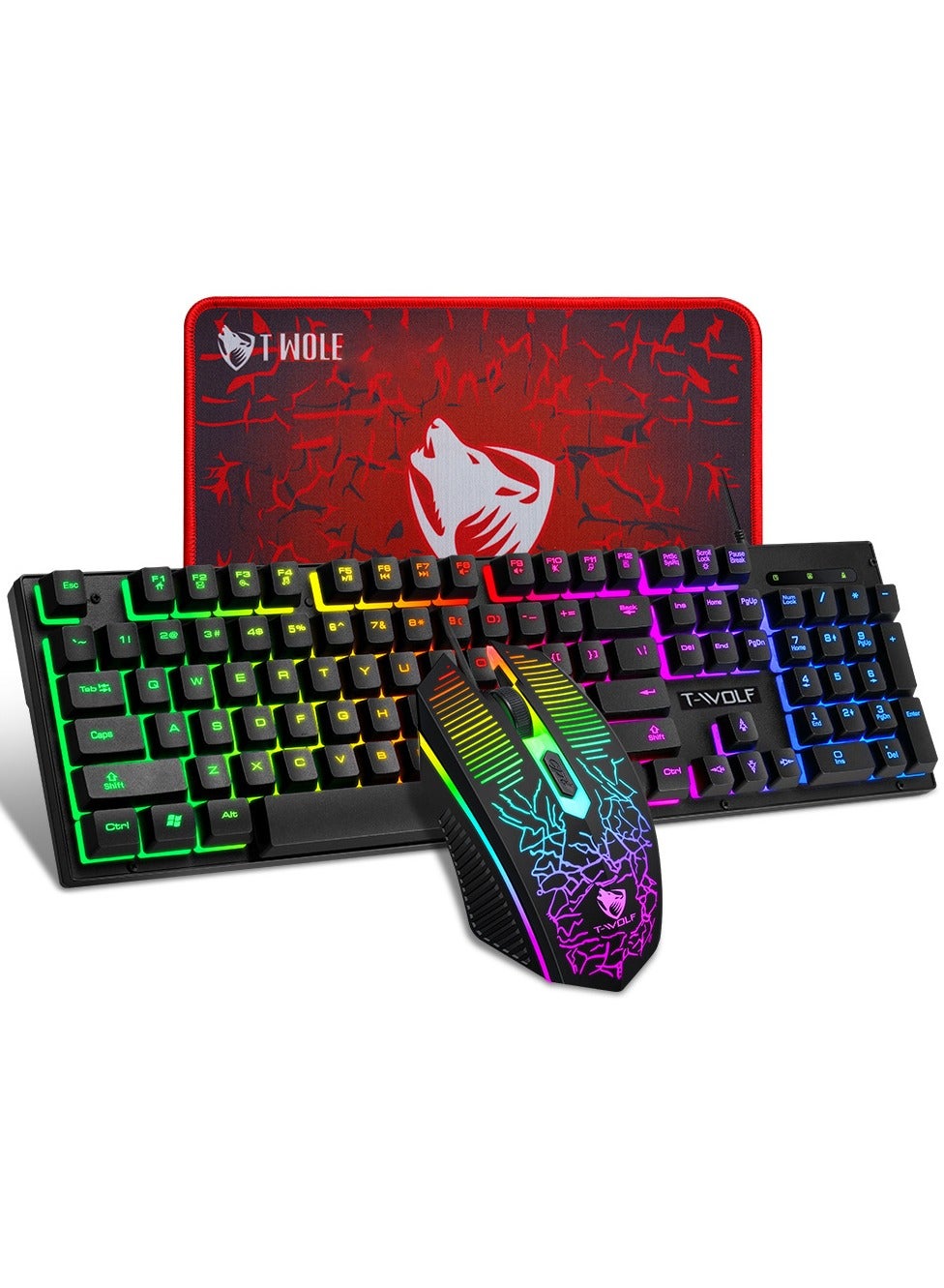 T-WOLF 3-in-1 Gaming Keyboard and Mouse MousePad Combo, 104 Key RGB ...