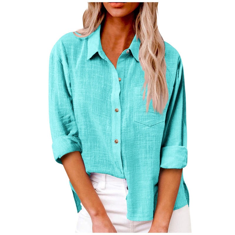 Generic 24 New Women'S Shirt Casual Solid Color Pocket Split Button ...