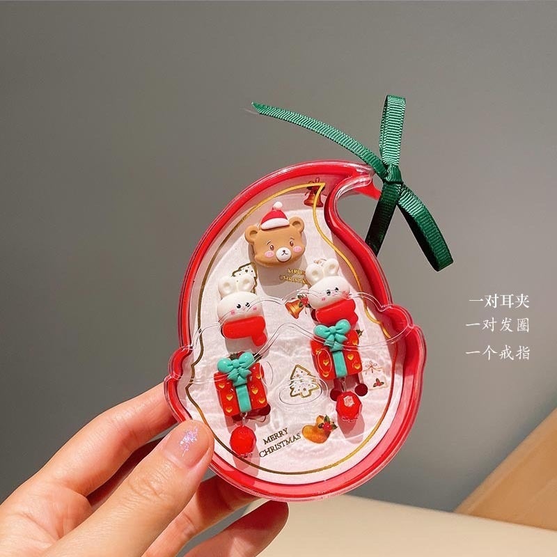 Generic Christmas Children'S Jewelry Cute Cartoon Ring Ear Clip Suit ...