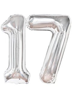KATCHON Giant 40 Inch Silver 17 Balloon Numbers Number 17 Balloons ...