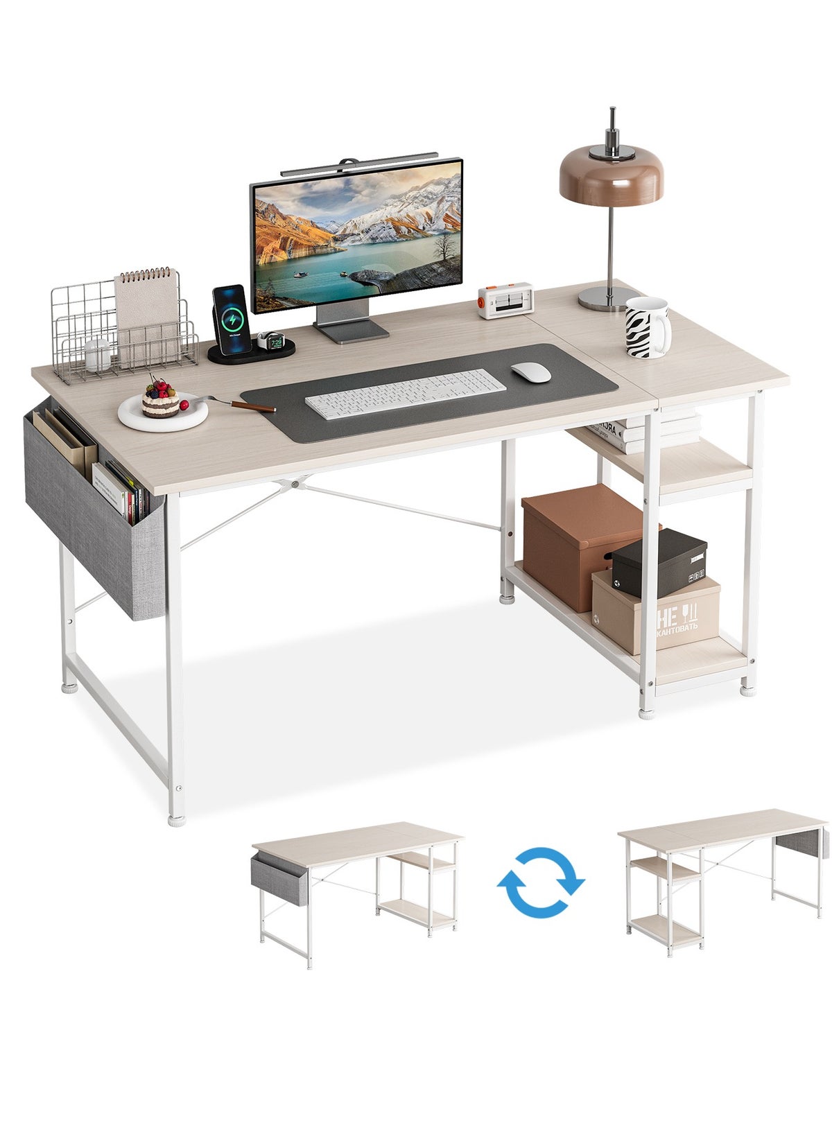 JANTENS Gaming Computer Desk With Storage Bag, Large Office Desk with 2 ...