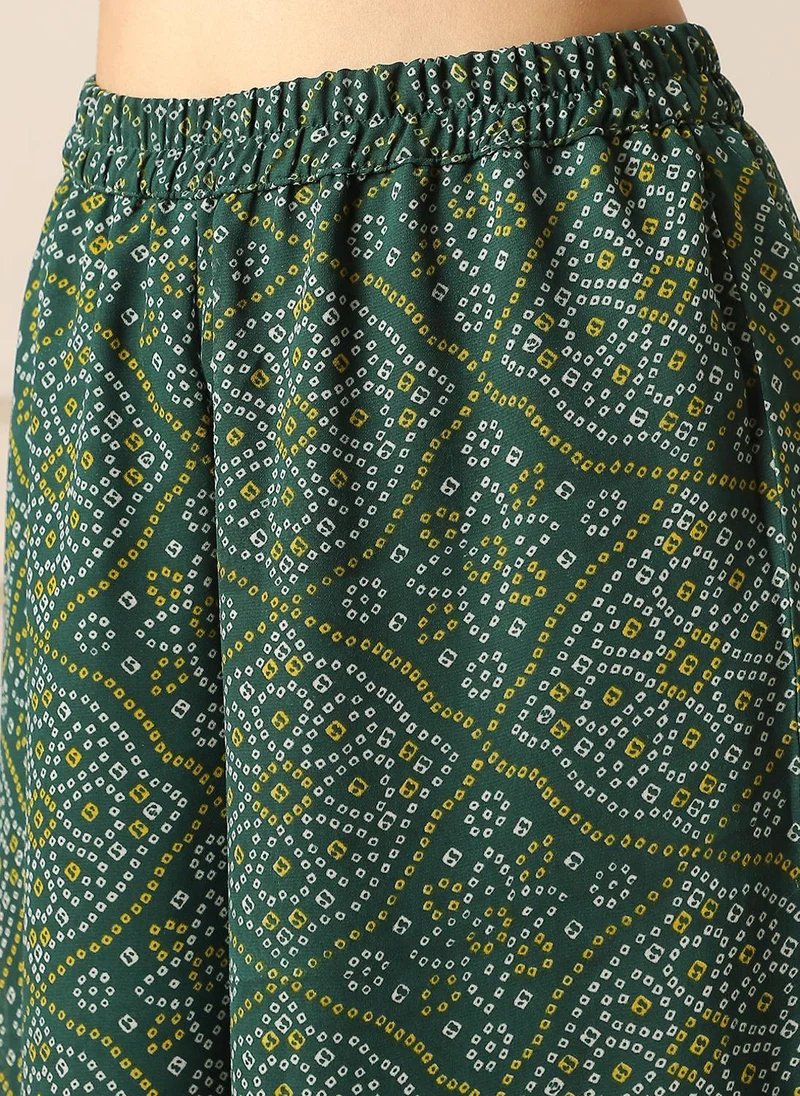 globus green Globus Women Green Zari Lace V-Neck Bandhani Print ...