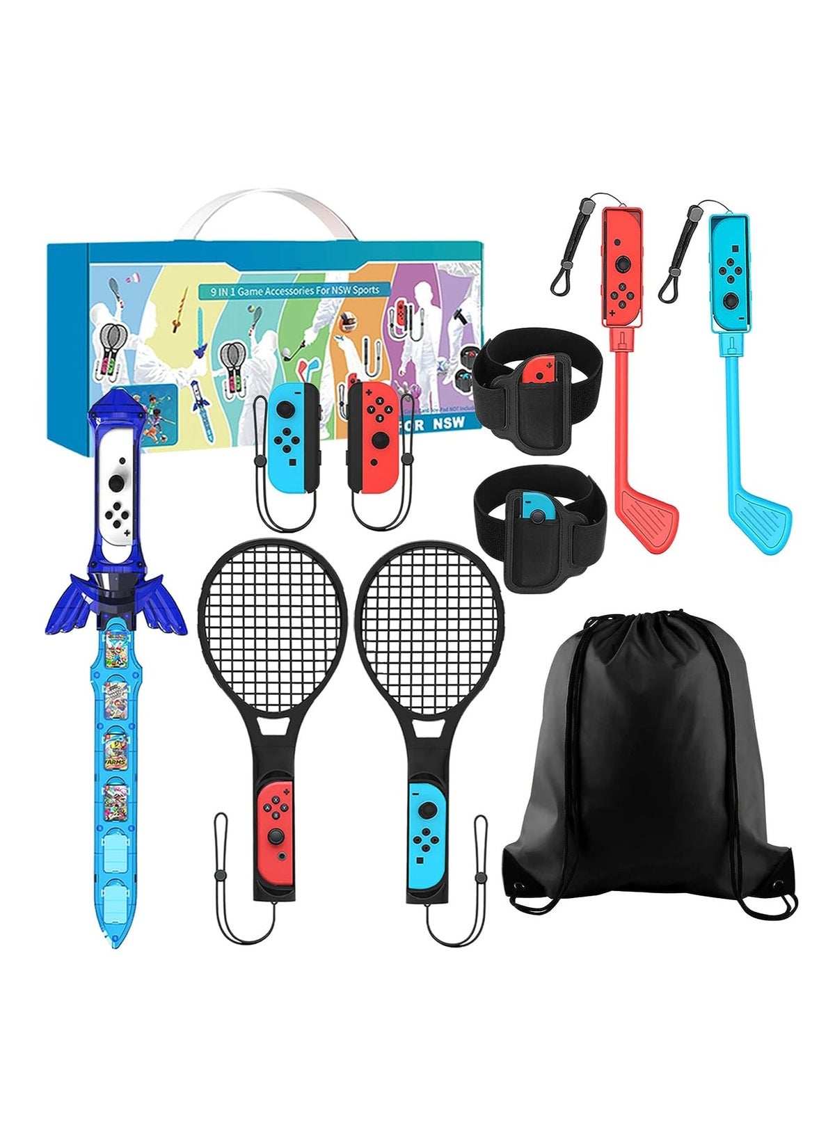 JYS 9 IN 1 Game Accessory Kits，for Nintendo Switch Sports ，For Switch ...