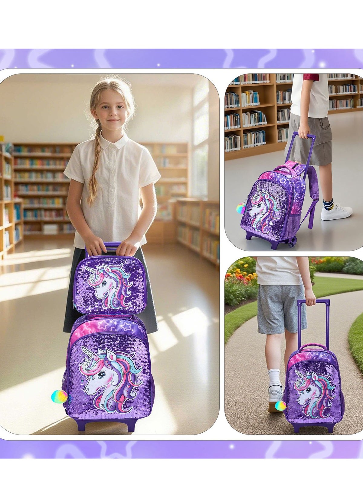 YY-Recheer 3Pcs Kids Trolley Schoolbag with Lunch Bag and Pencil Case ...