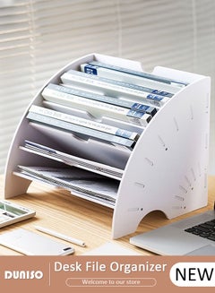 DUNISO Fan Shaped Desk File Organizer, 6 Compartments File Holder ...