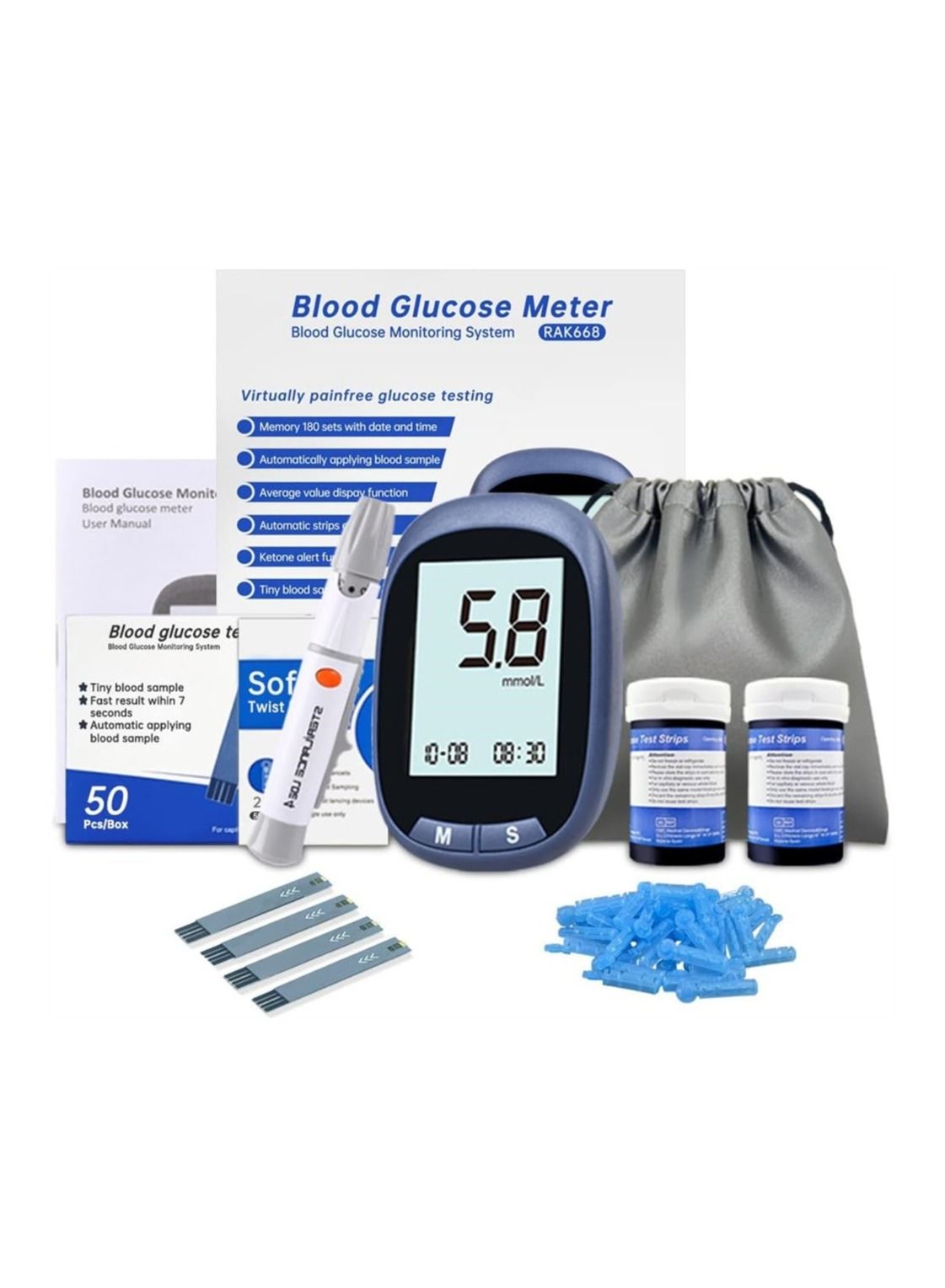 DMG TECH Blood Glucose Monitor 50 Glucometer Strips Fully Automatic ...