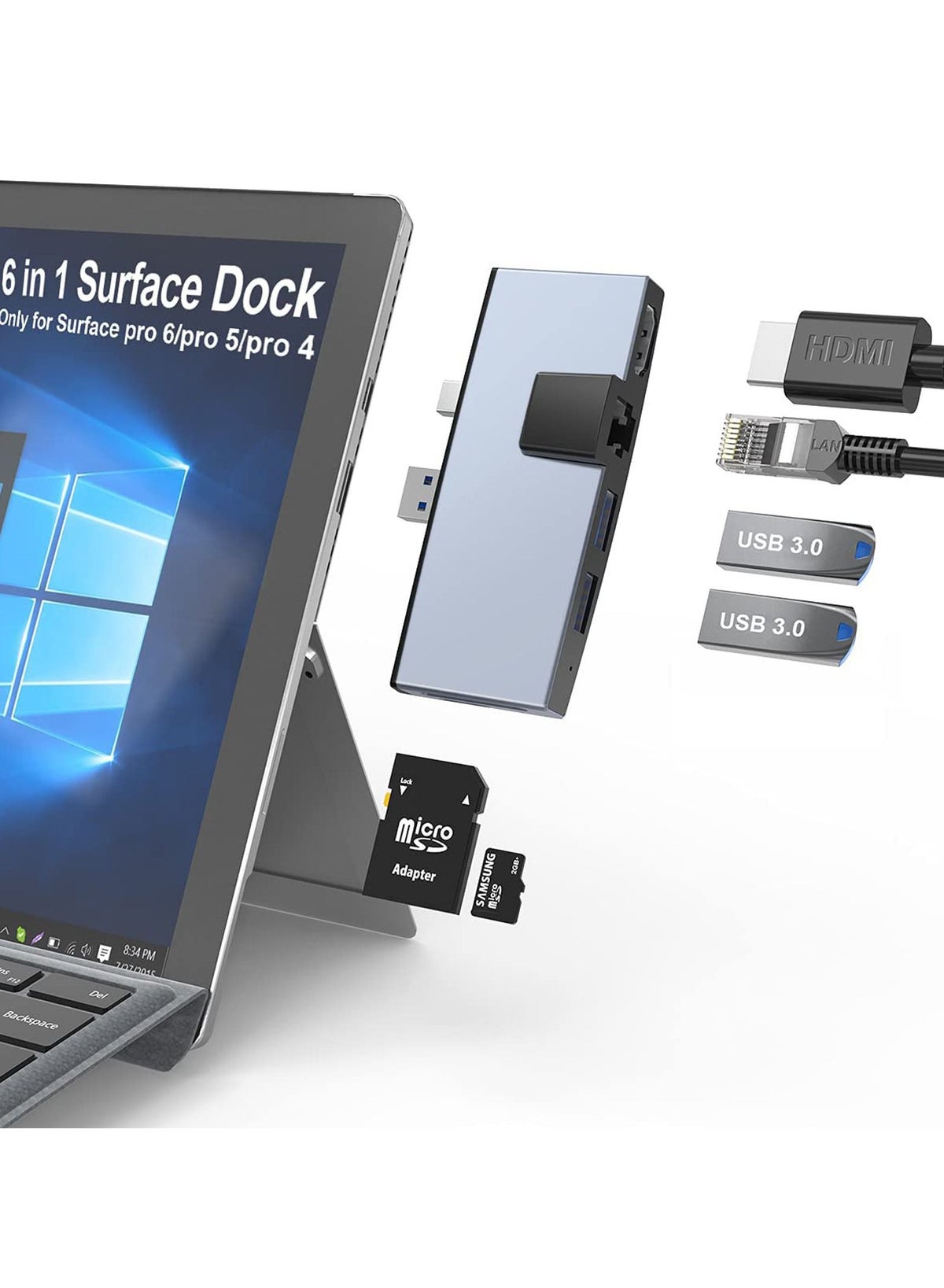 SYOSI USB C Hub, Surface Pro 4/5/6 Docking Station, 2 UsSB 3.0 Hub ...