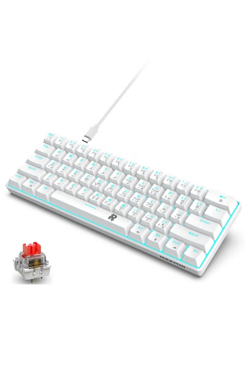 Rock Pow 61keys 60% Mechanical Gaming Keyboard Arabic Ice Blue Backlit ...