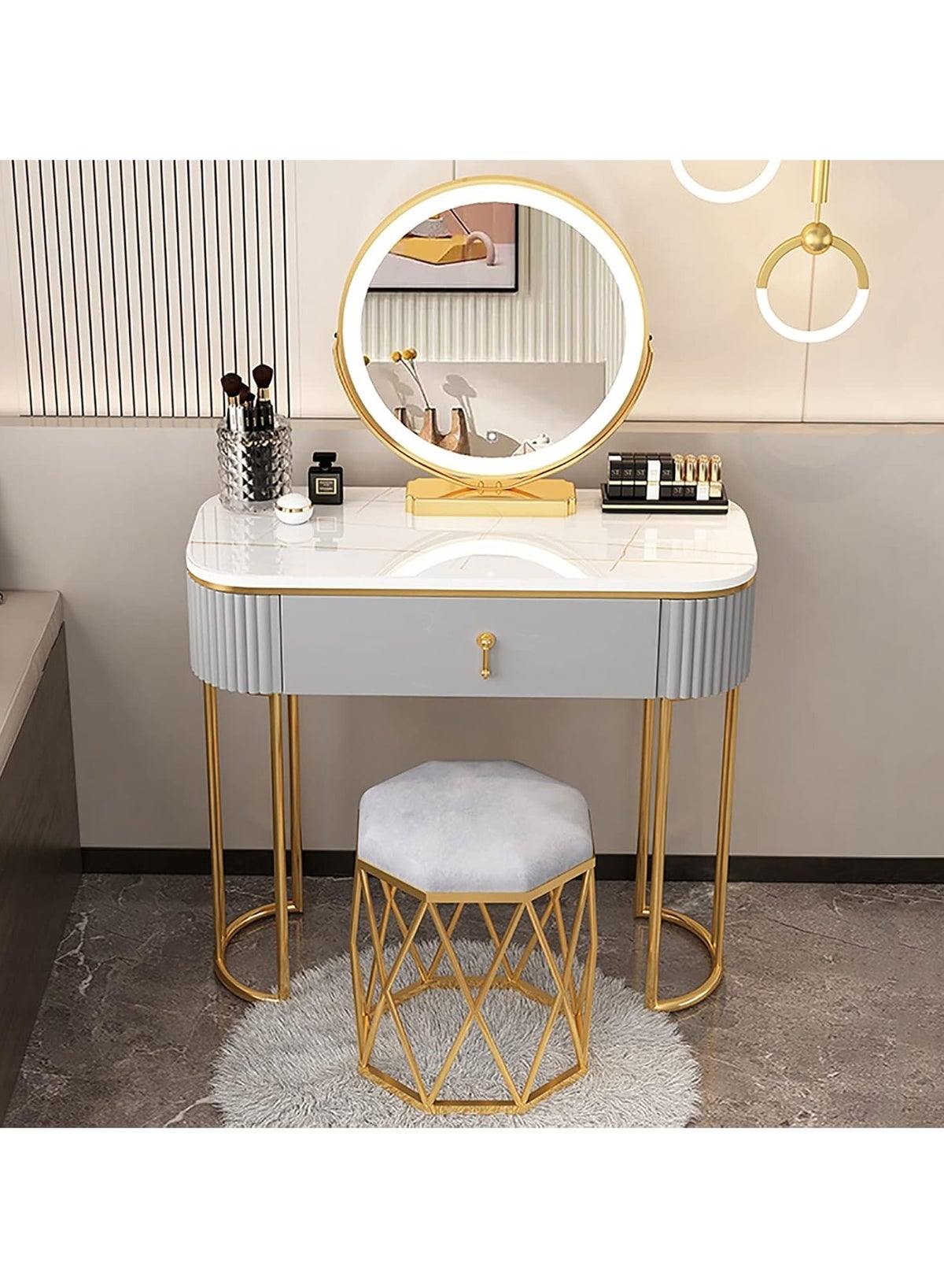 DubaiGallery Dressing Table with LED Lighted Mirror, Dressing Table Set ...
