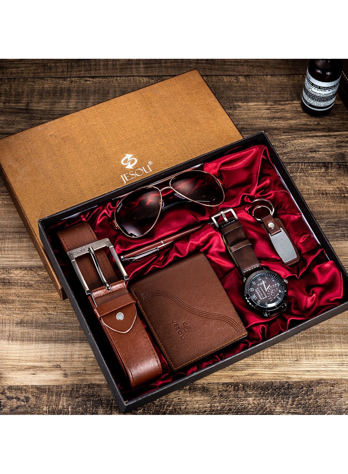 JESOU 5-Piece Elegant Men's Gift Set – Watch, Sunglasses, Leather ...