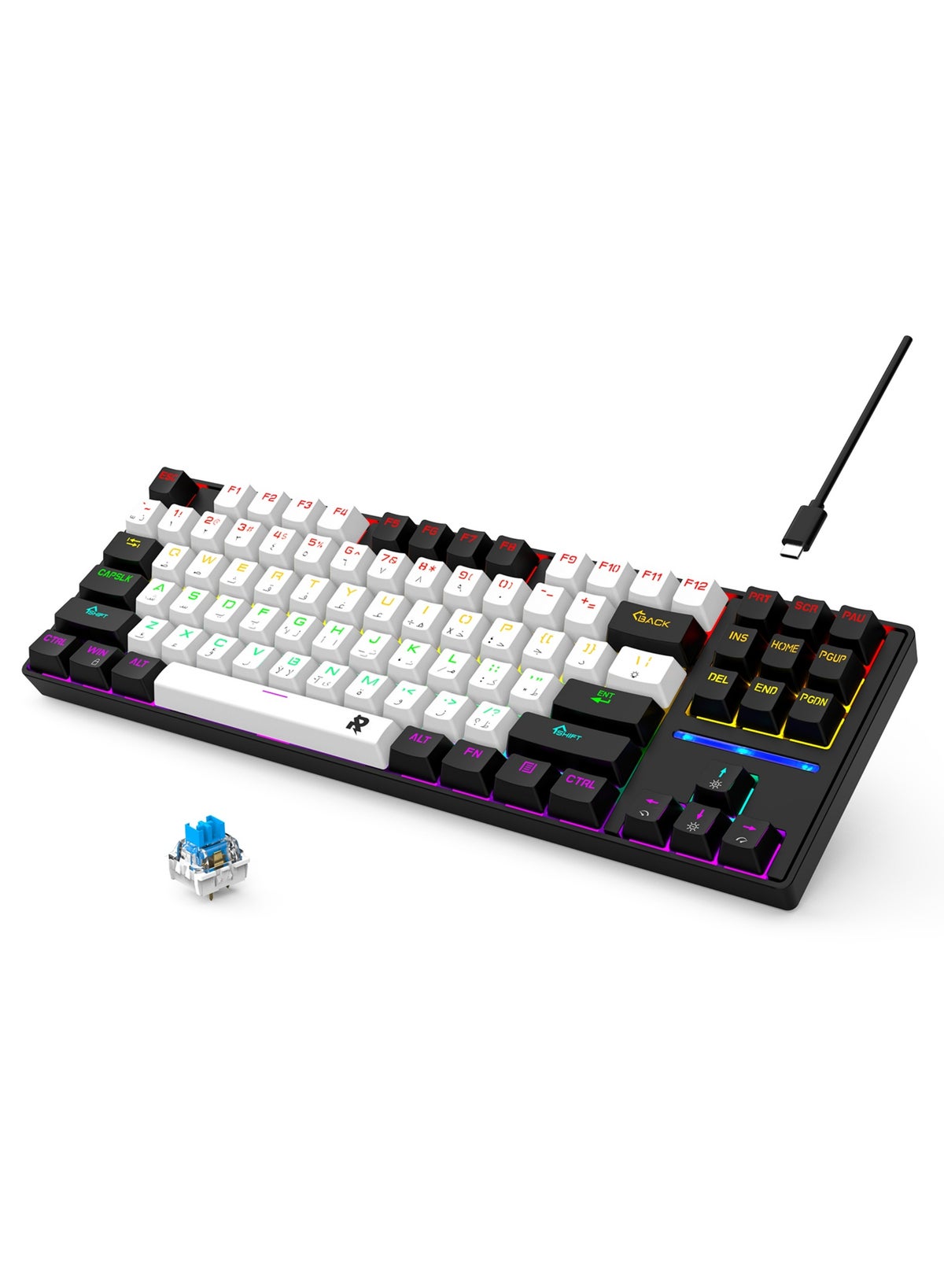 Rock Pow 75% Gaming Keyboard Arabic English 87 Keys Mechanical Keyboard ...