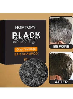 HOMTOPY Black Soap for Gray Hair Grey, Grey Coverage Bar Shampoo Hair ...