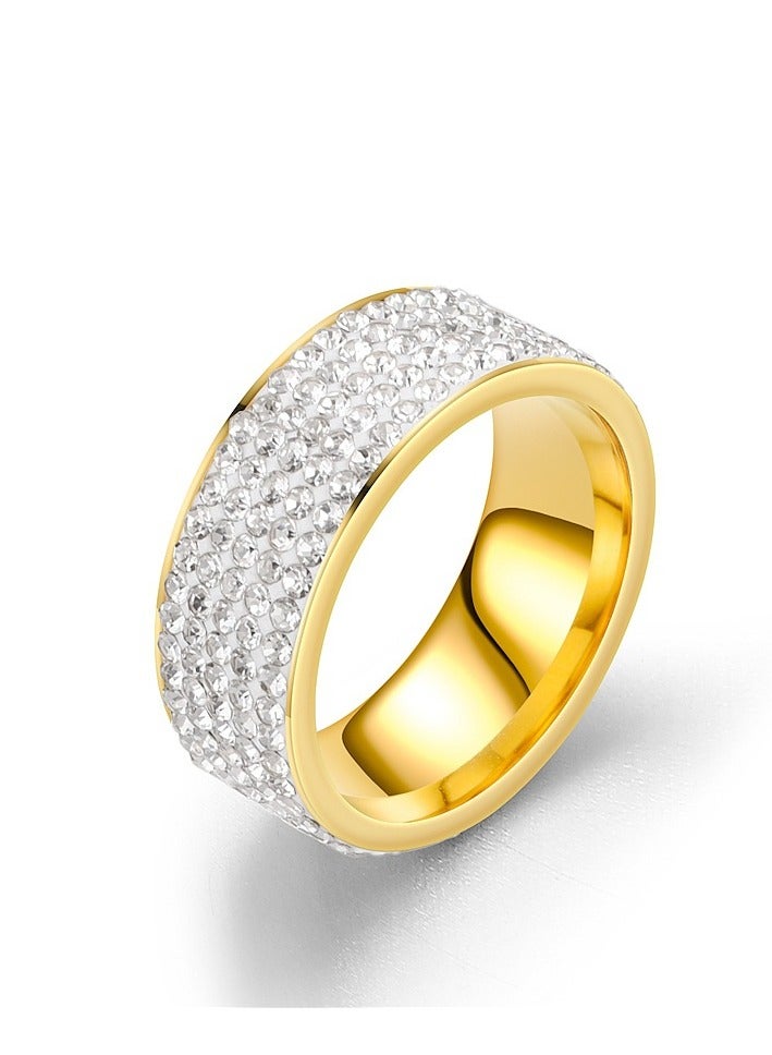 ROMAD 8MM Titanium Steel Five-Row Diamond Ring – Fashion Ring with AAA ...