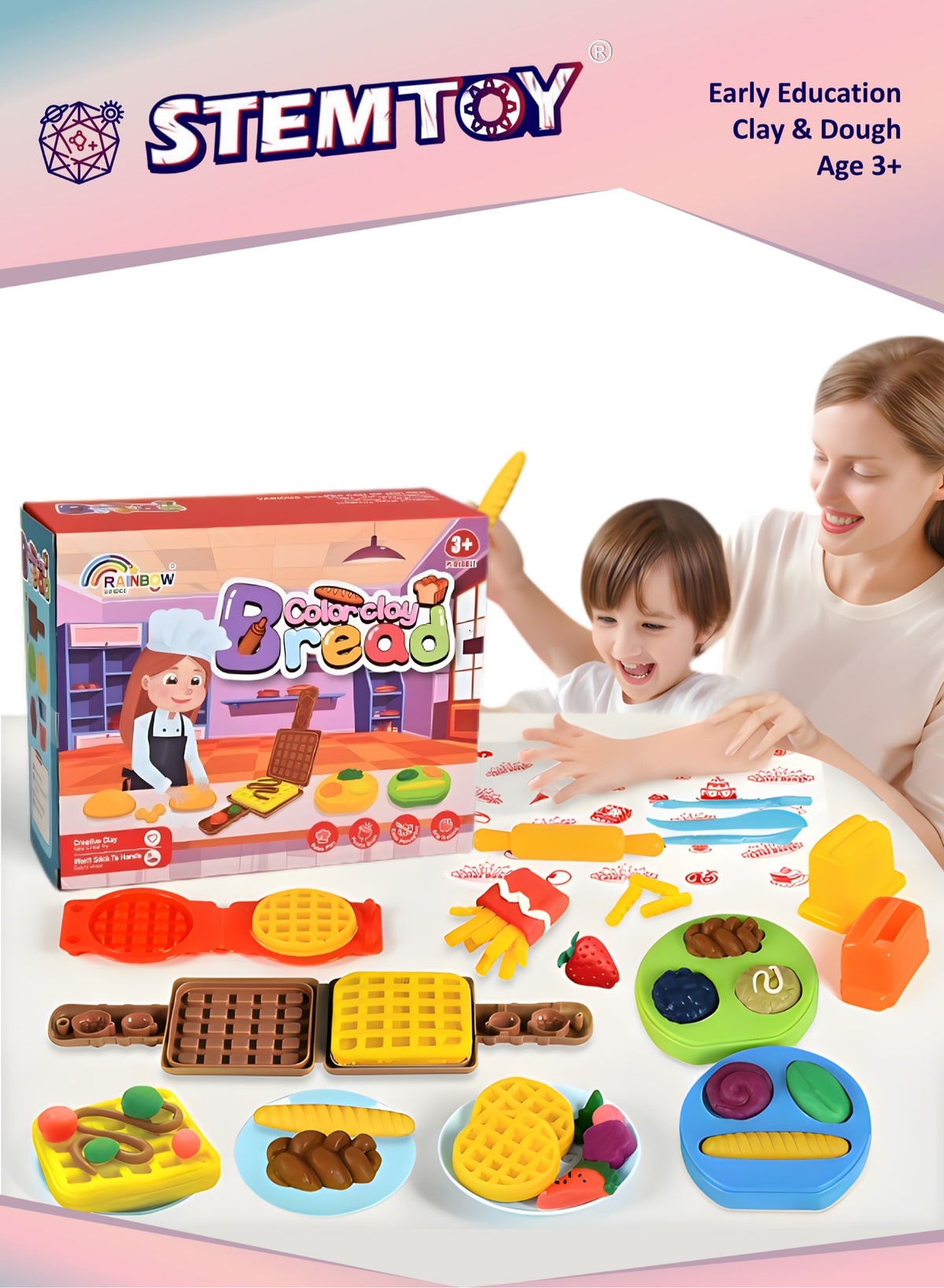 STEMTOY DIY Playdough Set Play Dough Tools Play Clay Kit Bakery Waffles ...