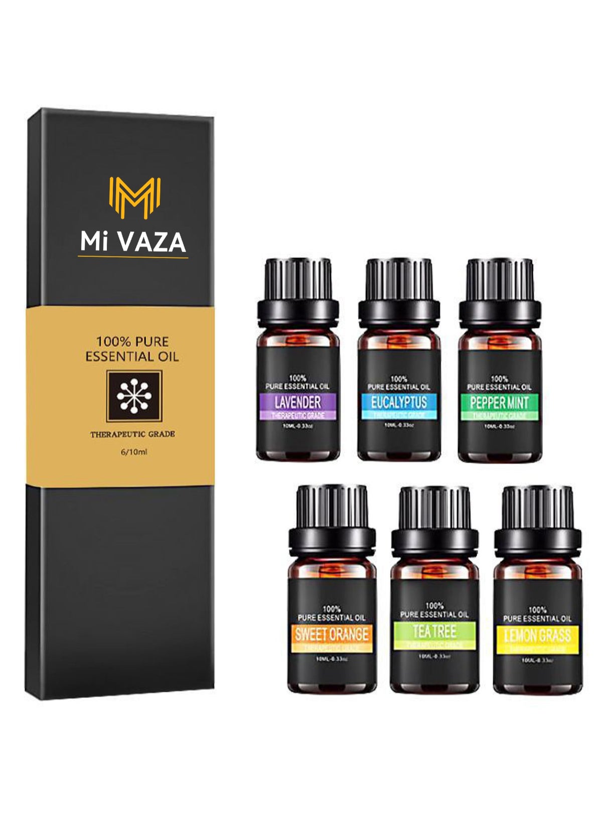 Mi VAZA 100% Pure 6-Pack Aromatherapy Essential Oils Therapeutic Grade ...