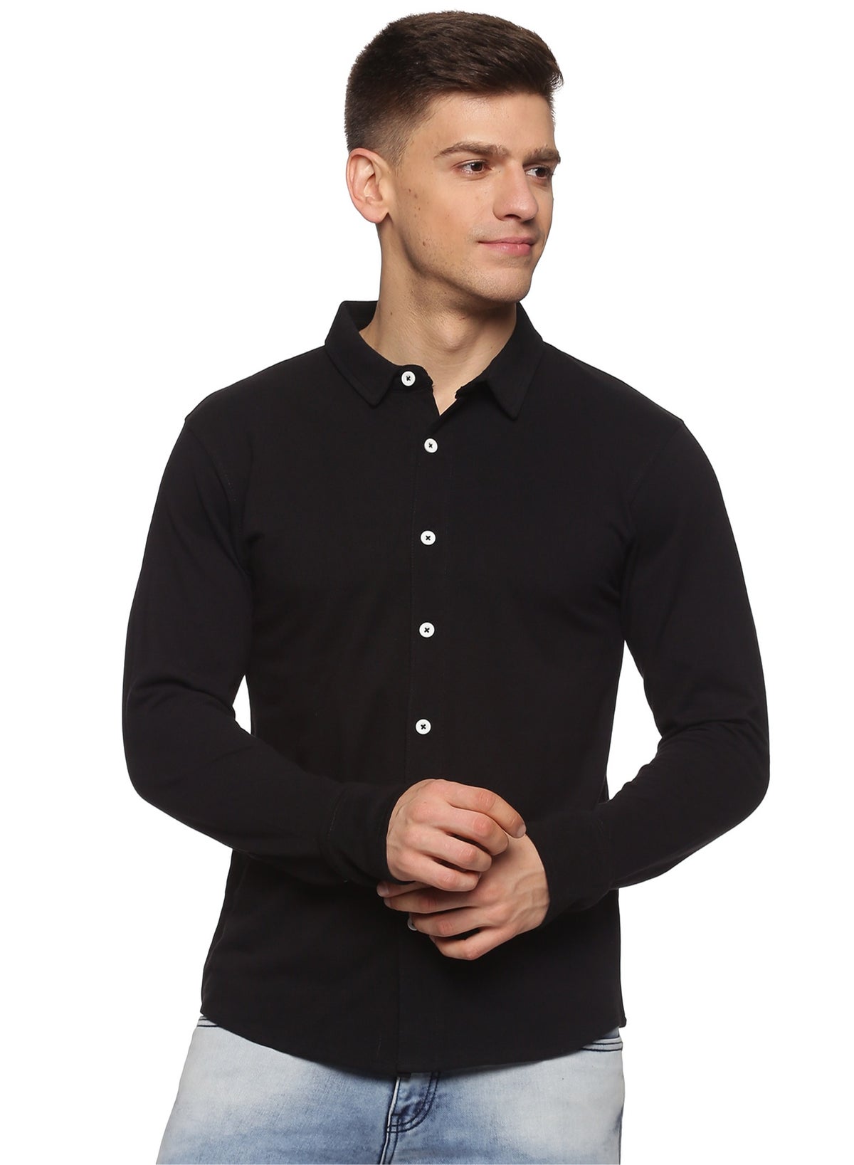 RSO Outfits Men's Cotton Solid Knitted Full Sleeves Shirt (Black ...