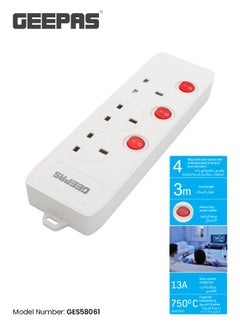 GEEPAS Geepas 4-way Extension Socket with Individual Switches Fire ...