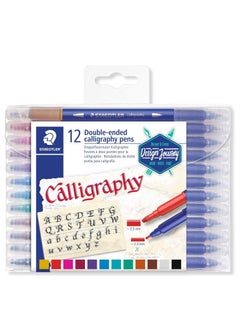 STAEDTLER 12-Piece Double-ended Fibre-Tip Calligraphy Pens Multicolour ...