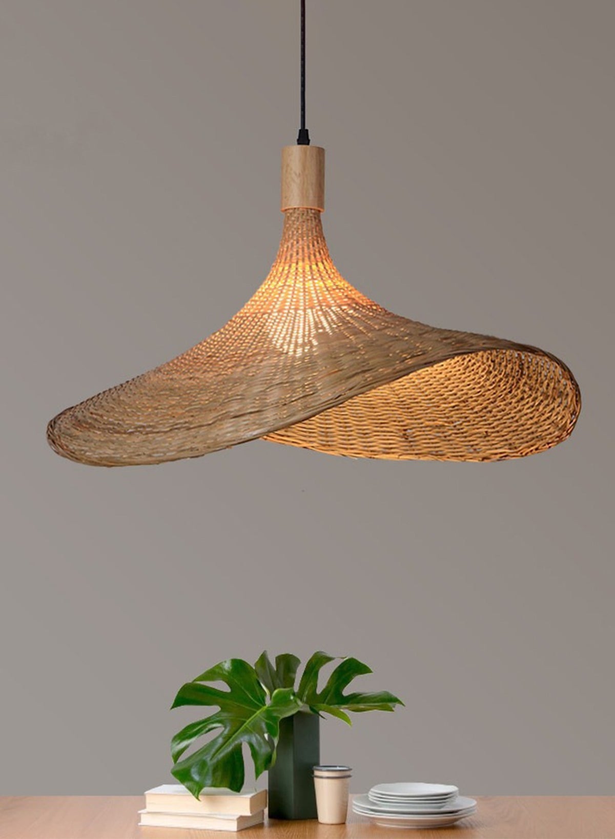 Generic Natural Rattan Woven LED Pendant Light Retro Bamboo Rattan ...