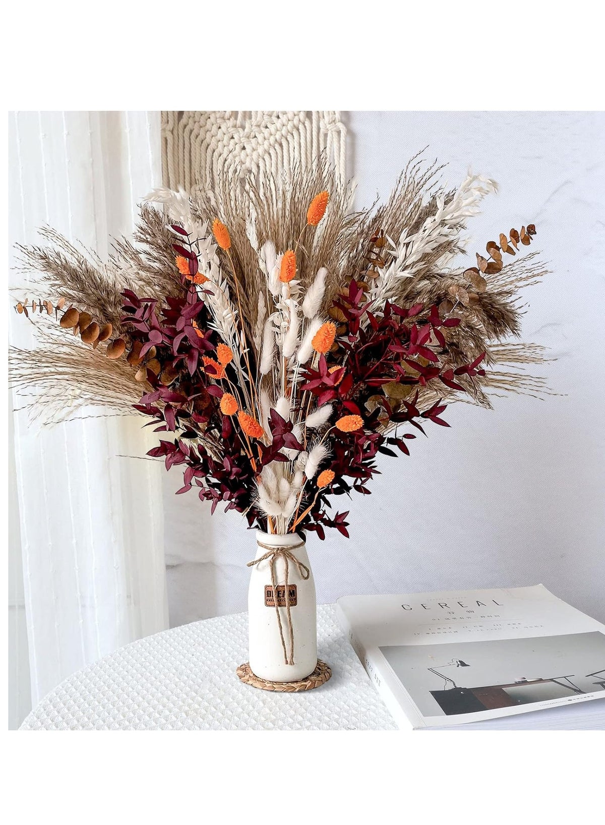 KASTWAVE Natural Dried Pampas Grass, Boho Decor Fluffy White Pompous ...