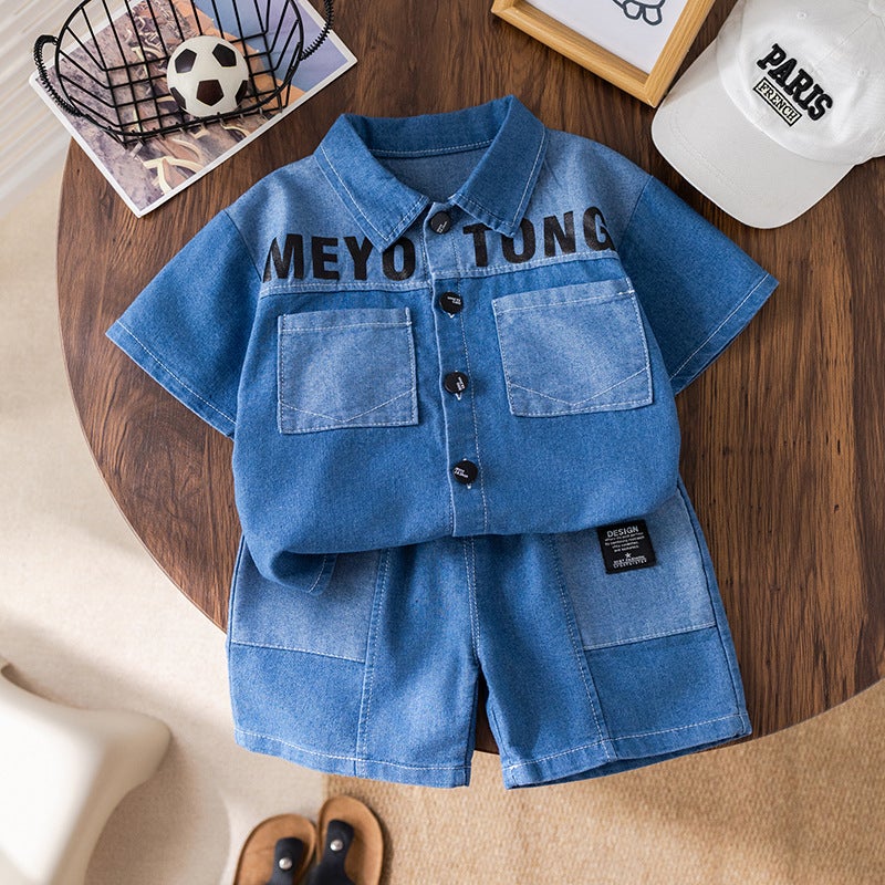 Generic Boys Summer Alphabet Denim Cardigan Short-Sleeved Suit New 2025 ...
