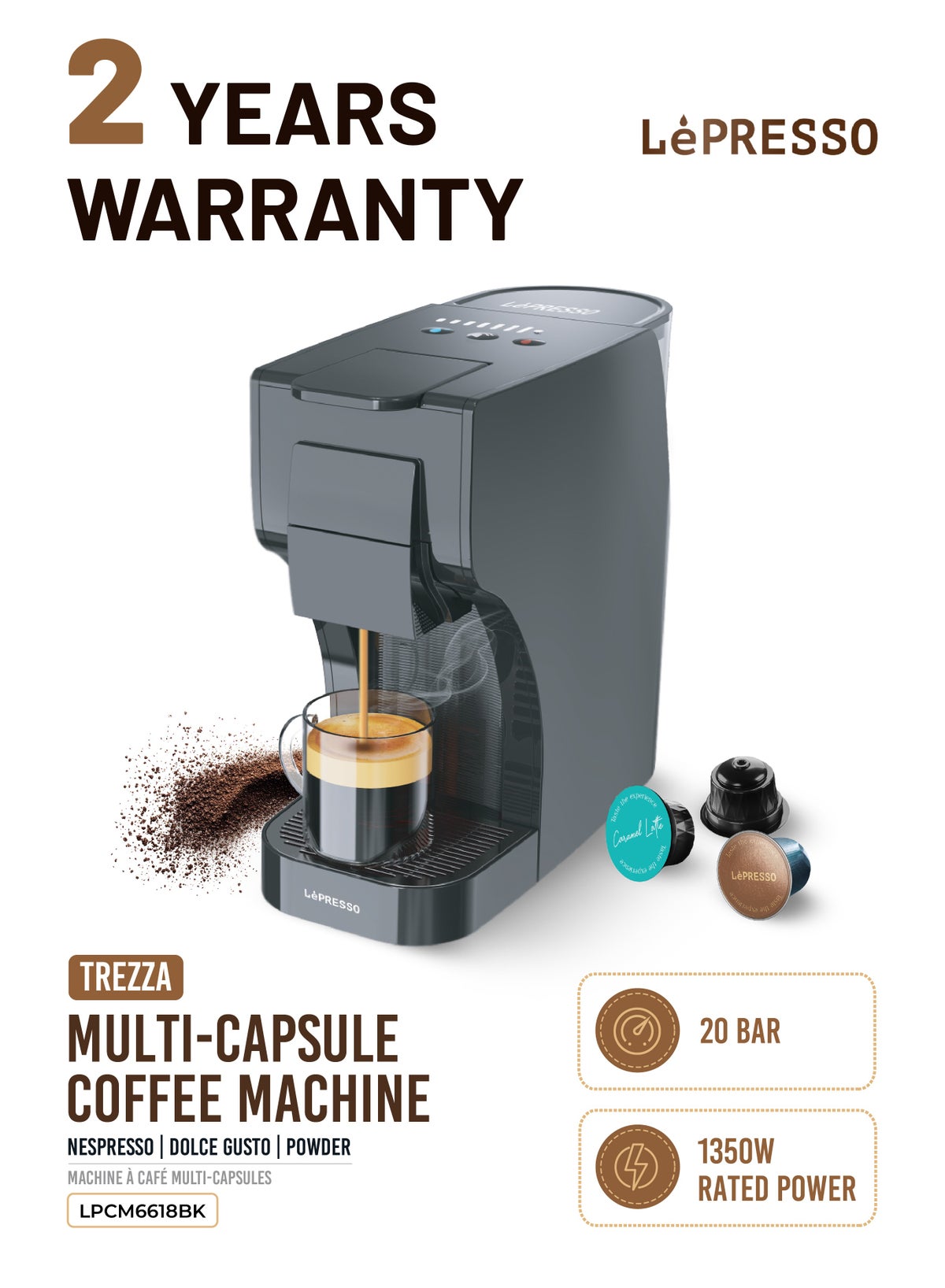 LePRESSO Trezza Multi-Capsule Coffee Maker with 1L Water Tank / 20 Bar ...