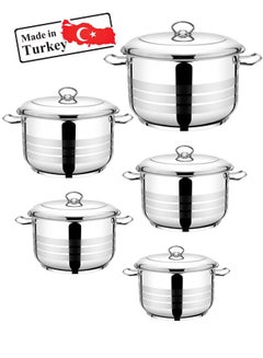 Bonera 9 Piece Cookware Set Stainless Steel 18/10 Turkey Made Silver ...