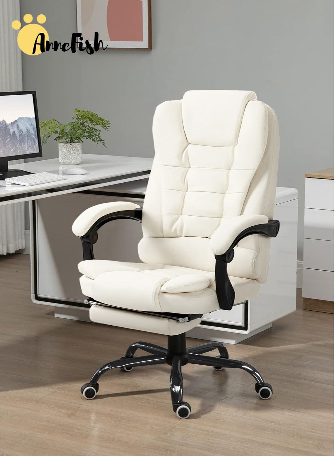 AnneFish Ergonomic Office Desk Computer Chair PU Leather Swivel ...