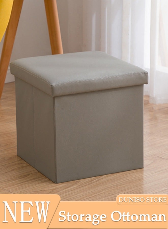 DUNISO Leather Folding Storage Ottoman Cube Storage Boxes Footrest ...