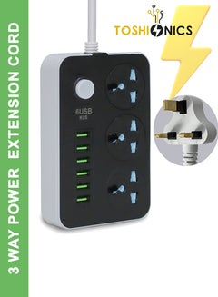 Toshionics 3 Way Power Strips Extension Cords Adapter Extension 6 USB ...