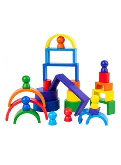 JUNYOUK 1 Set Puzzle Stacking Brick for Children Wooden Rainbow ...