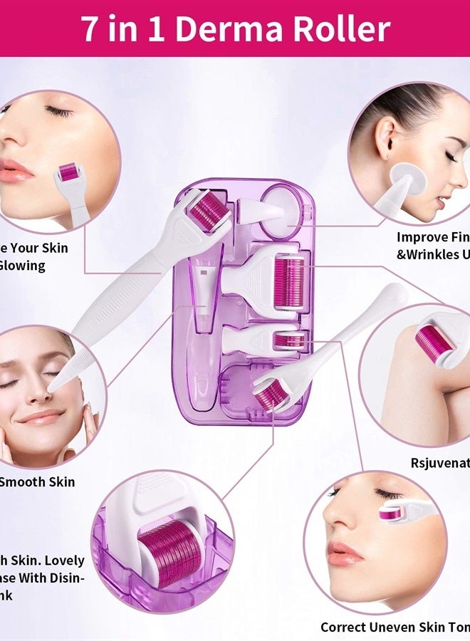 MPOPUUL 7 in 1 Derma Roller Kit - Jade Roller, Face Microneedle Roller ...