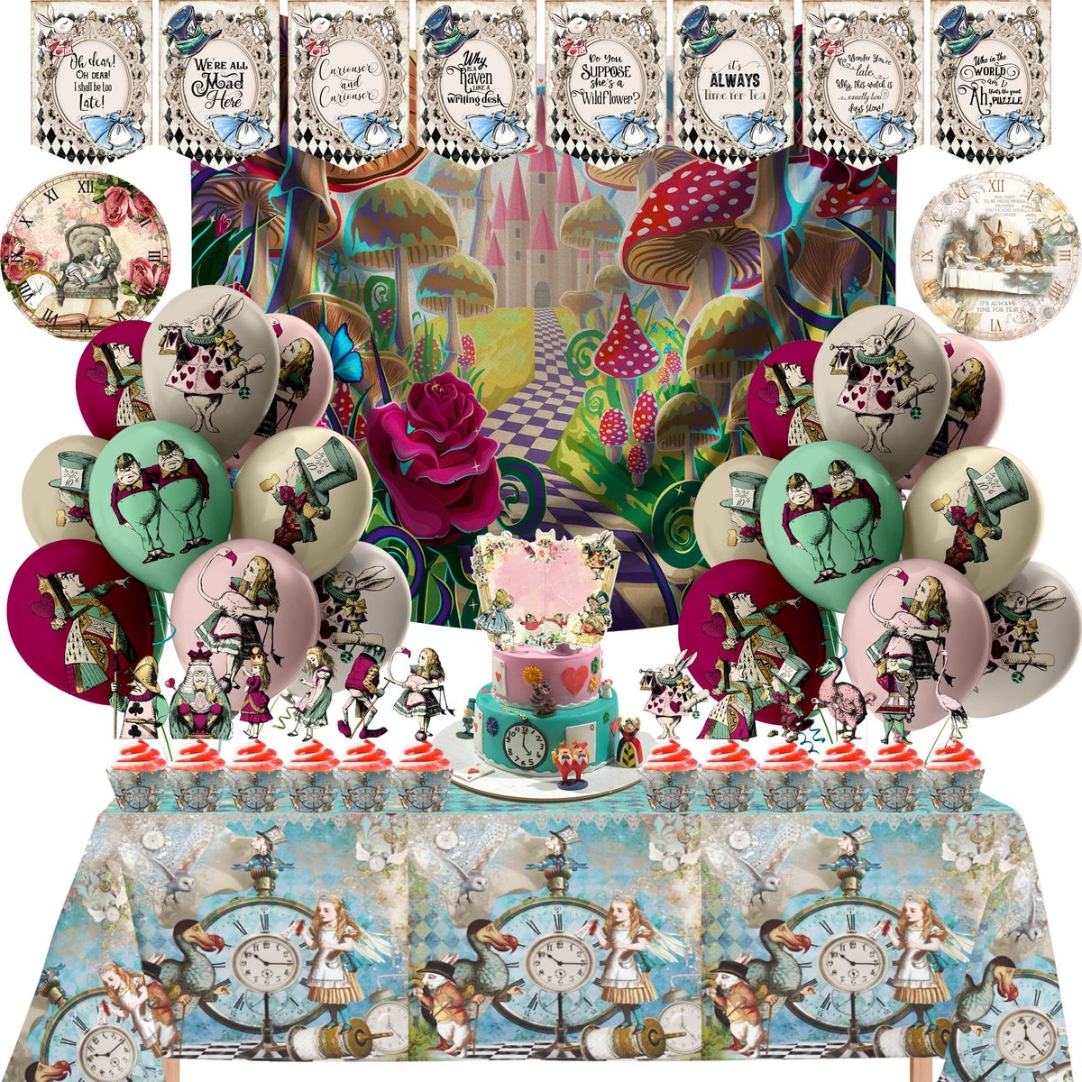 Nelton Nelton Party Supplies For Vintage Alice Includes Cake Topper 24 ...