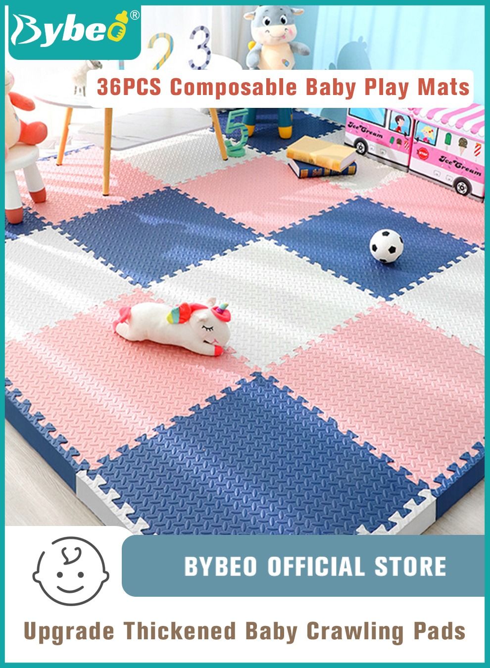 Bybeo 36PCS Soft EVA Baby Play Mat, Composable Babies Play Pen Tummy ...