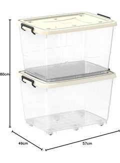 Cosmoplast 132L Clear Plastic Set of 2 Storage Box with Wheels Lockable ...