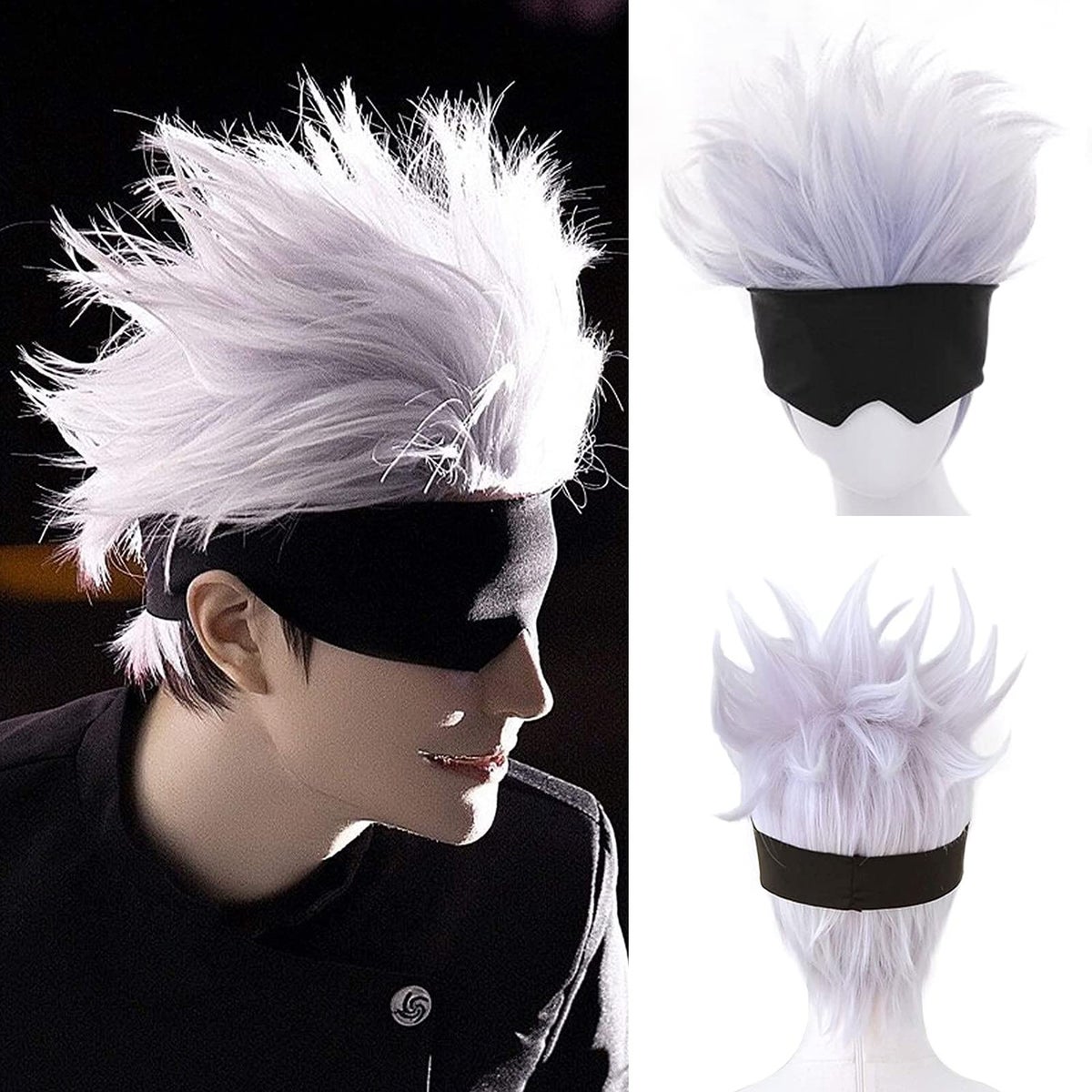 Ebingoo Ebingoo Cosplay Wig Cap Black Blindfold Short Wavy Light Purple ...