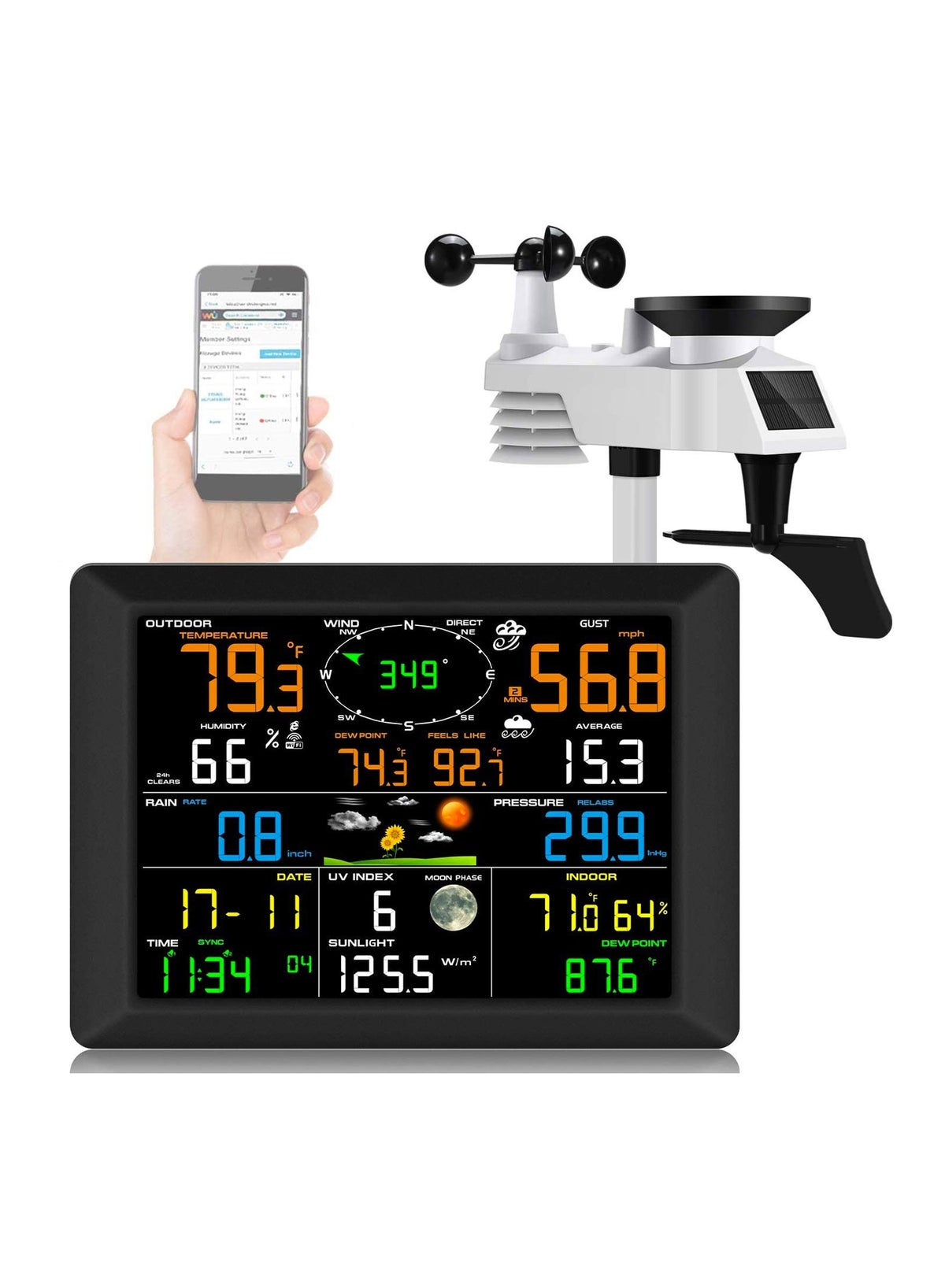 Generic Wireless WiFi Weather Station with 8.2-inch Display, Indoor ...