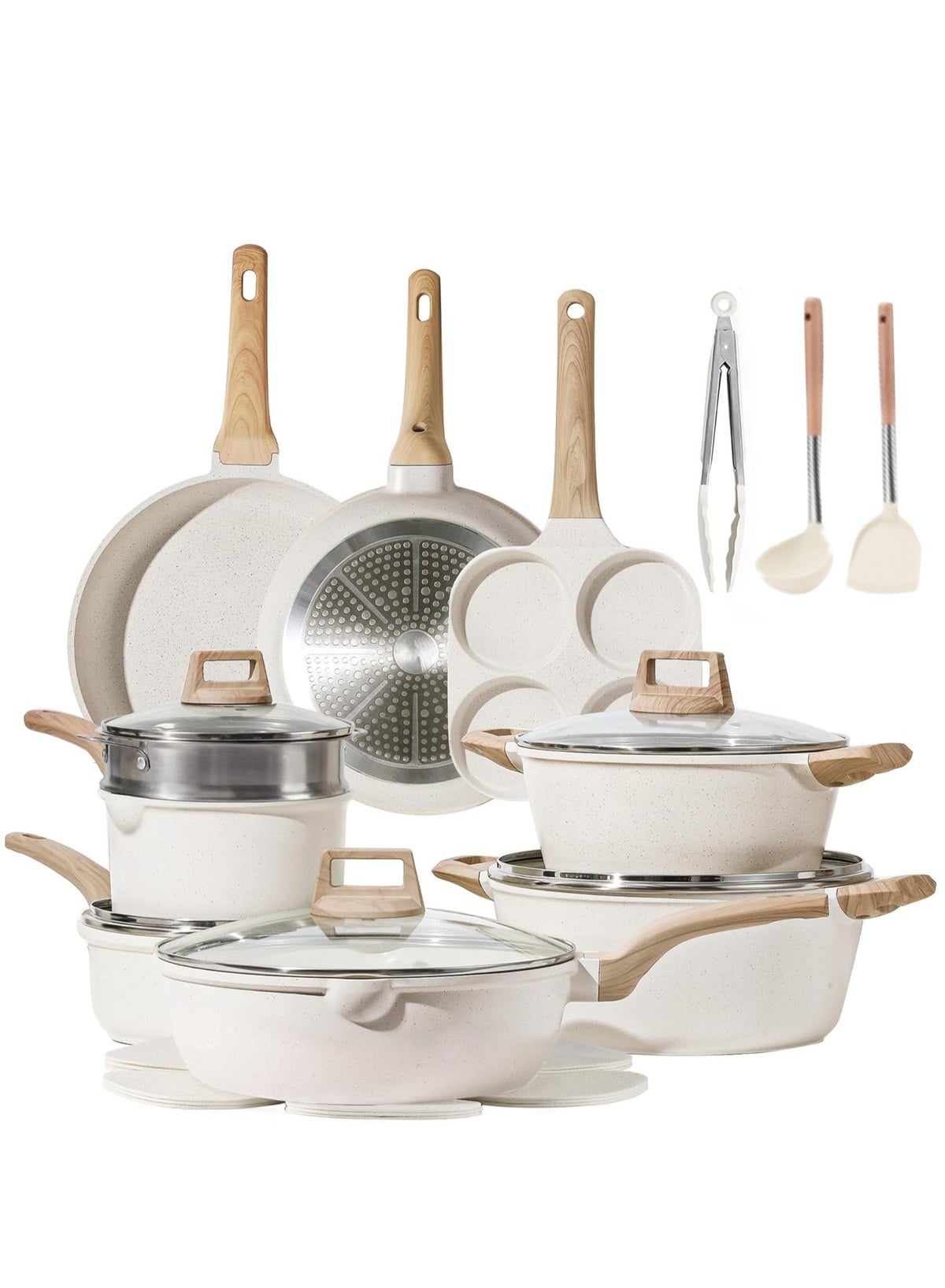 VICTGOAL 21Pcs Pots and Pans Set, Nonstick Cookware Sets, White Granite Induction Cookware Non ...