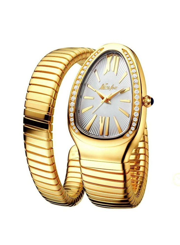 MISS FOX Luxury Gold Snake Watches Women Fashion Brands MISSFOX Diamond ...