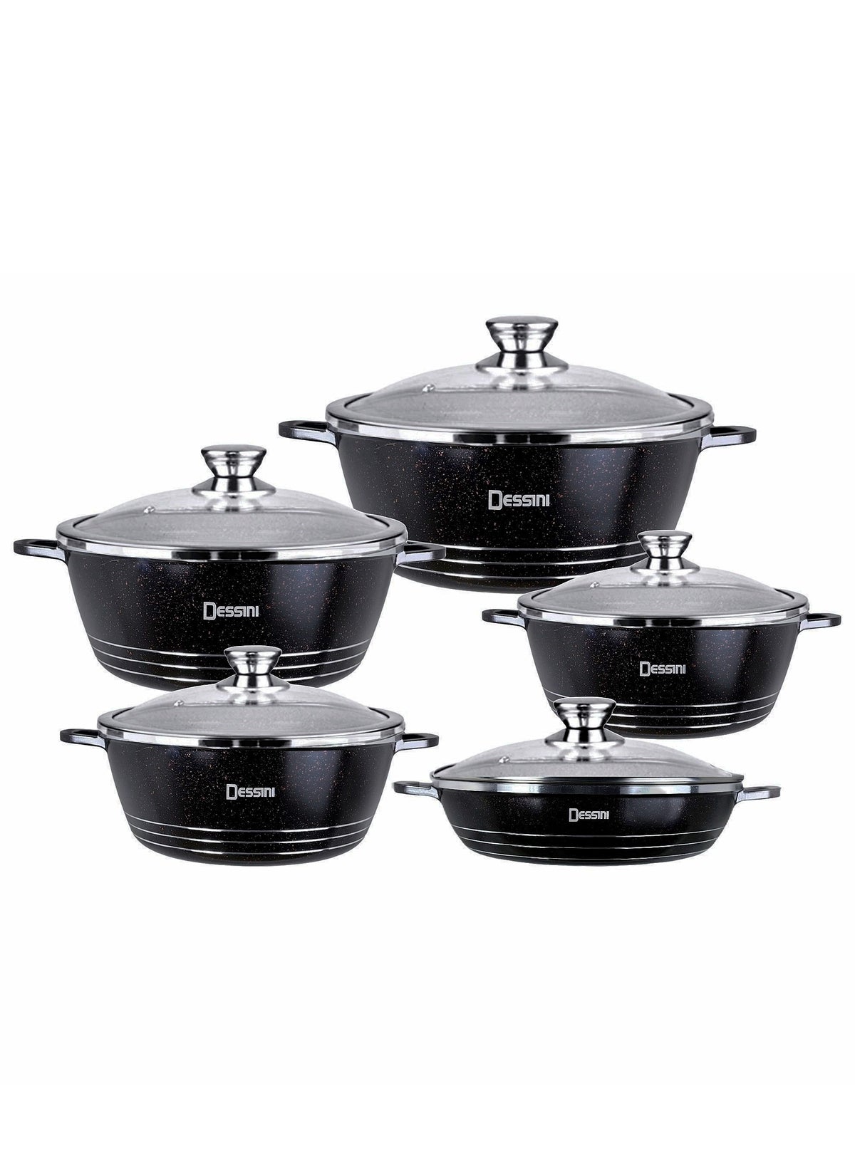 DESSINI 10 pieces Granite Non Stick Cookware Set with Glass Lid Black ...