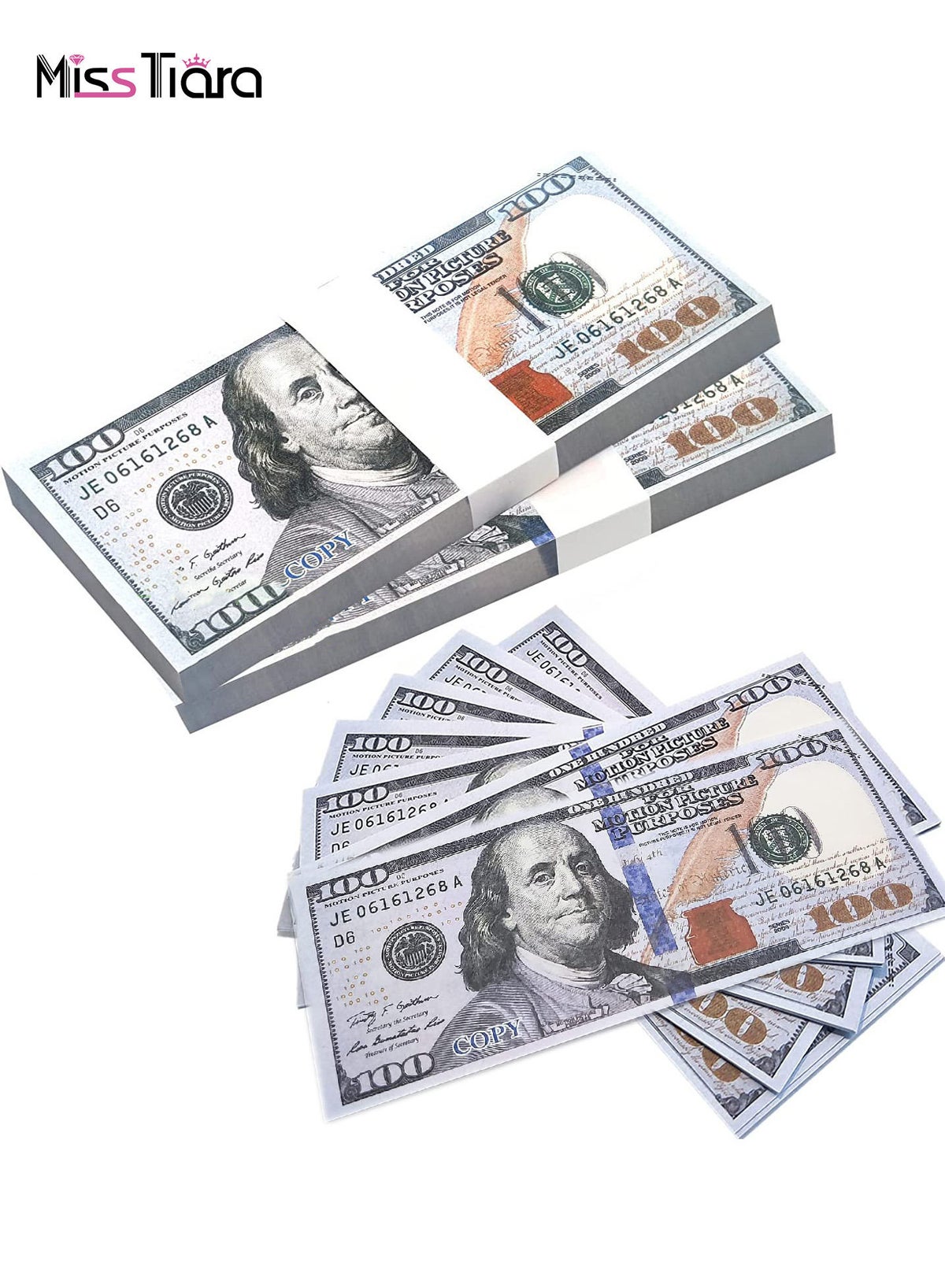 MissTiara 200 Pieces Prop Money Full Print 2 Sided Motion Picture Money ...