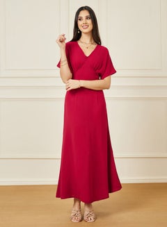 Styli Solid V Neck A-Line Maxi Dress KSA | Riyadh, Jeddah